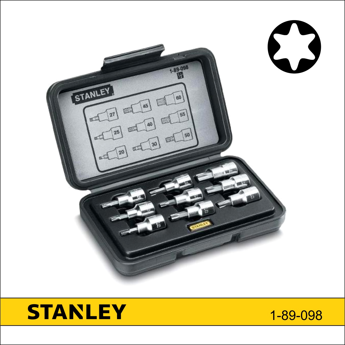 Rátűzőkulcs - crowa+bit készlet 1/2" torx 9 részes - Stanley (1-89-098 ...