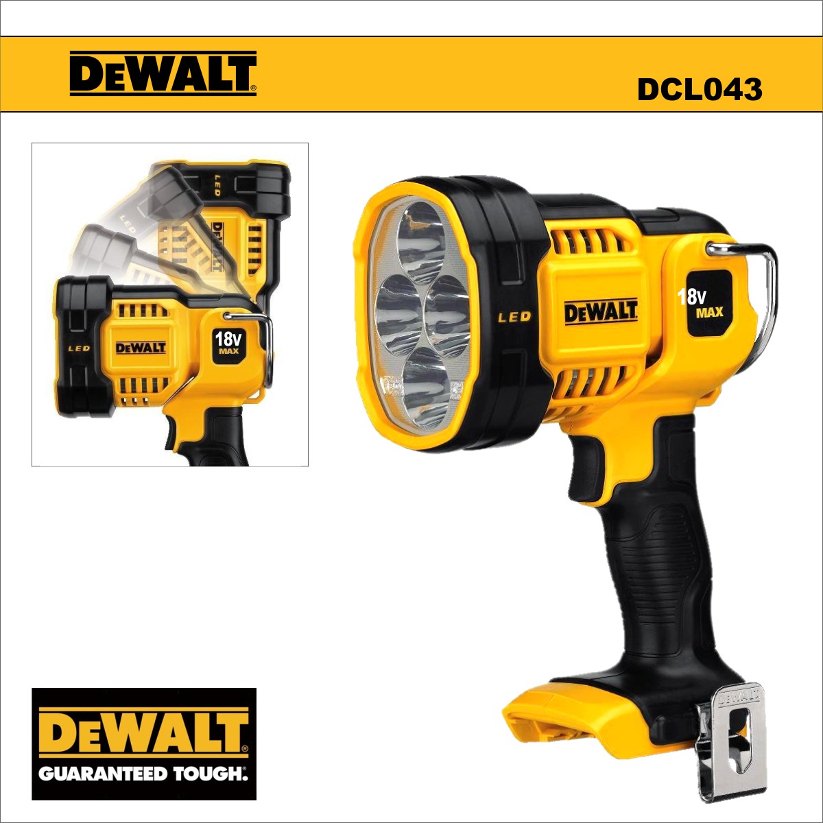 Szerelőlámpa, akkus 18V - akku nélkül - 1000 Lm DeWalt (DCL043-XJ ...