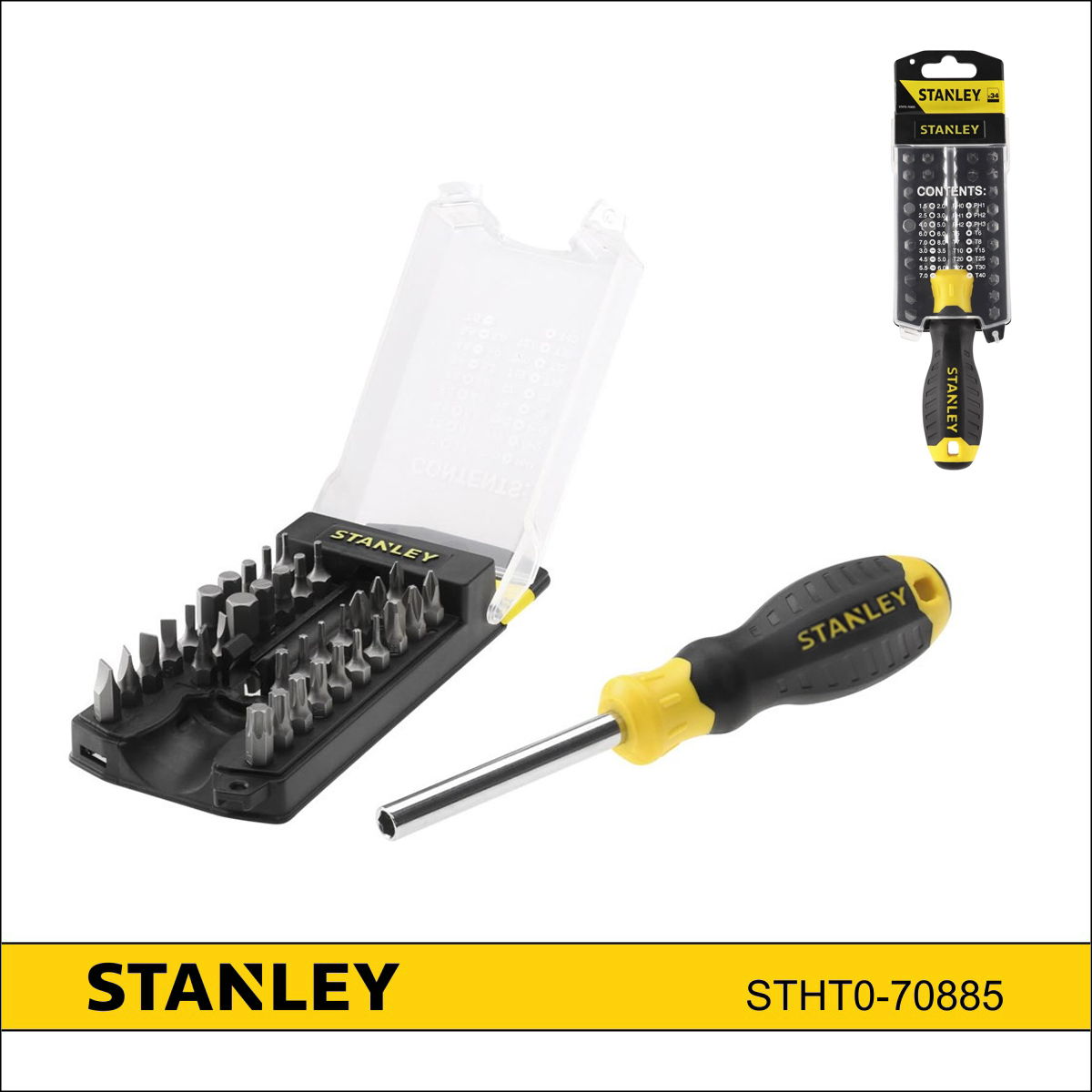 Bit készlet 34 db-os, nyelezett behajtóval - Stanley (STHT0-70885) - Puma Tools