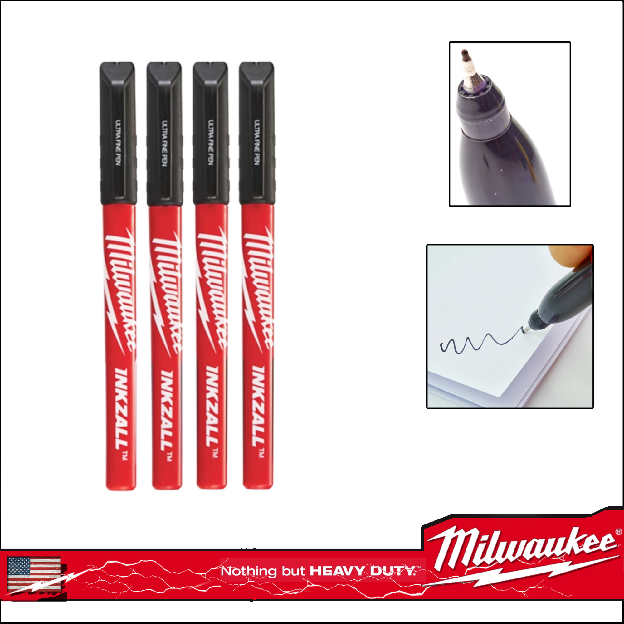 Jelölő filctoll, vékony 0.6 mm Milwaukee FEKETE 4 db-os klt (48223164 ...