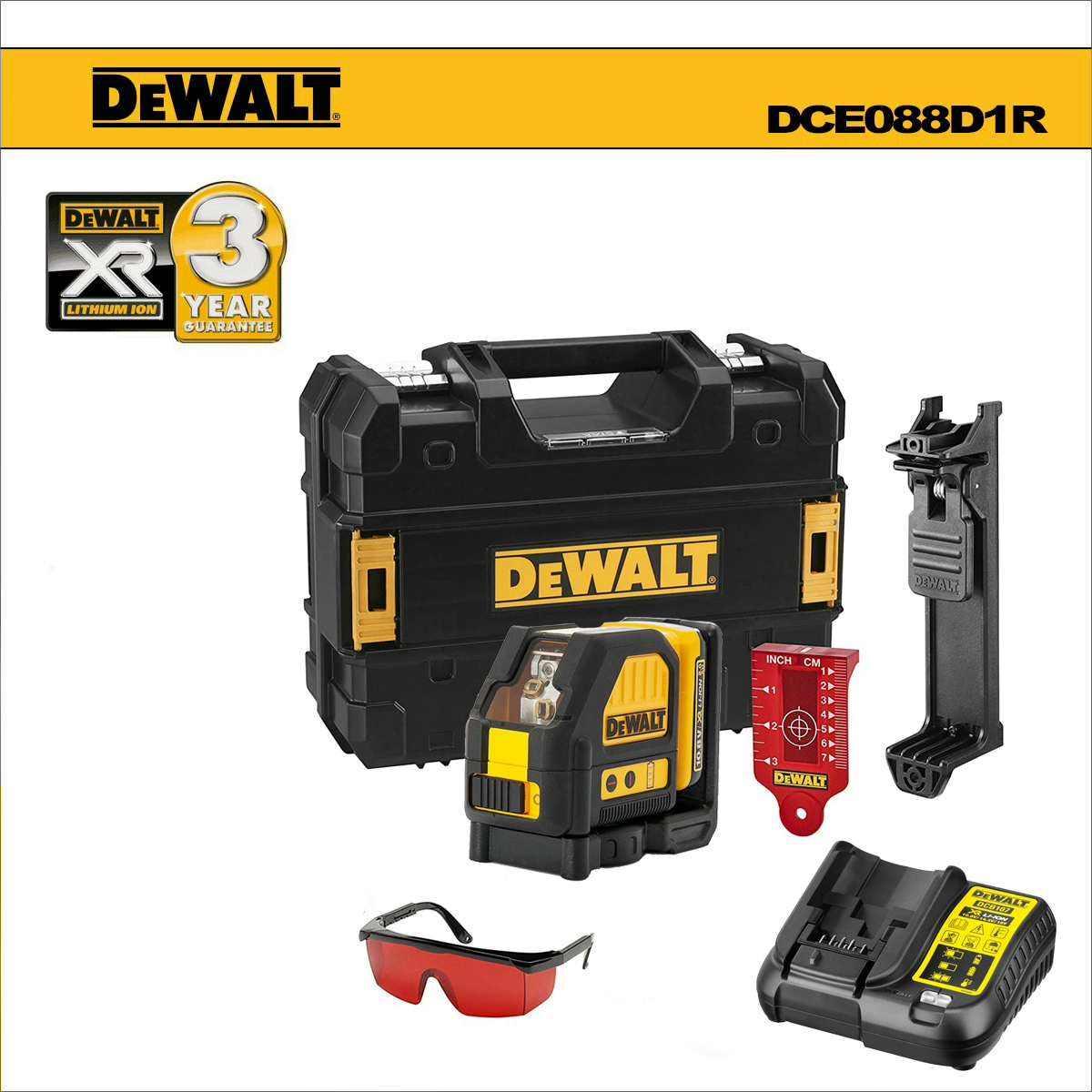 Szintezőlézer, keresztlézer PIROS 12V IP65 önbeálló - DeWalt (DCE088D1R ...
