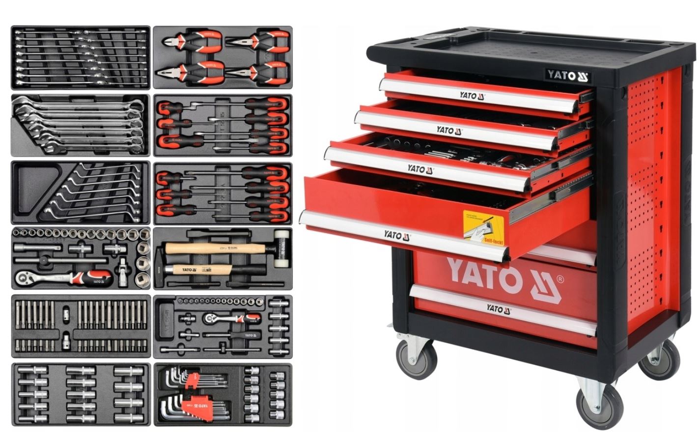 Szerszámos kocsi gyári-felszerelt 185 db-os 6 fiókos - YATO (YT-55307) - Puma Tools